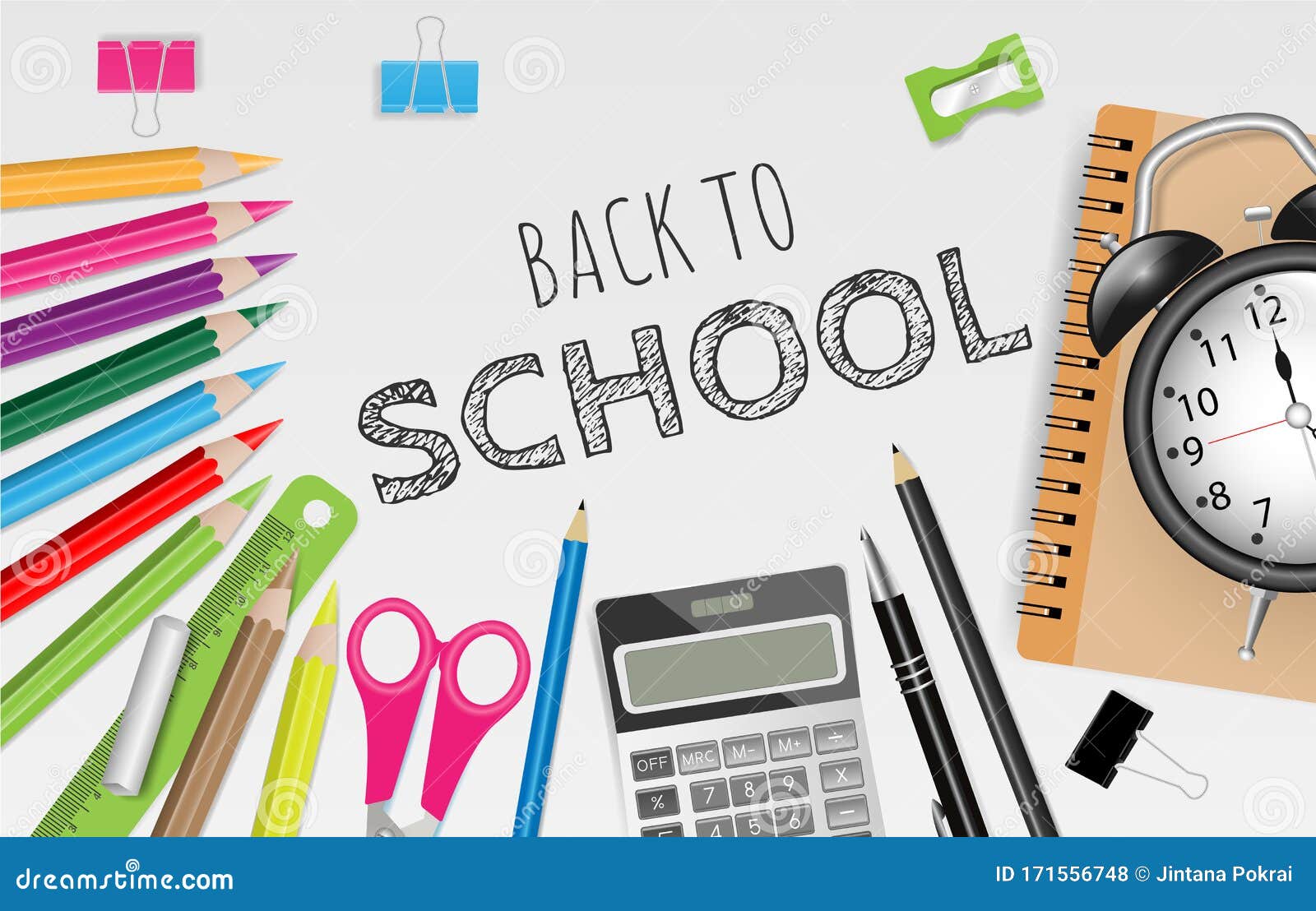 Back To School Text on White Paper with School Supplies.Vector ...