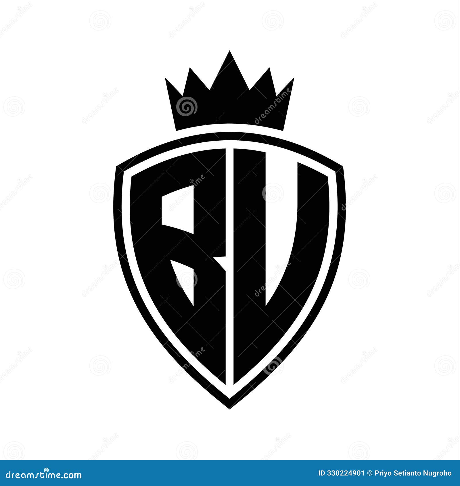 BU Letter Monogram Shield and Crown Outline Shape with Black and White ...