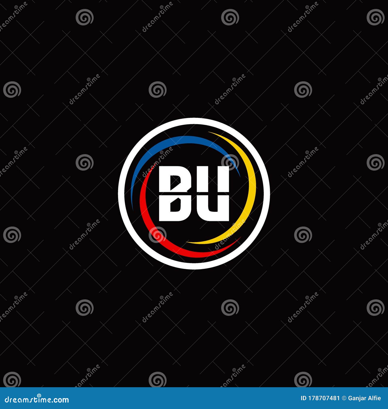 BU Monogram Logo Isolated on Circle Shape with 3 Slash Colors Rounded ...