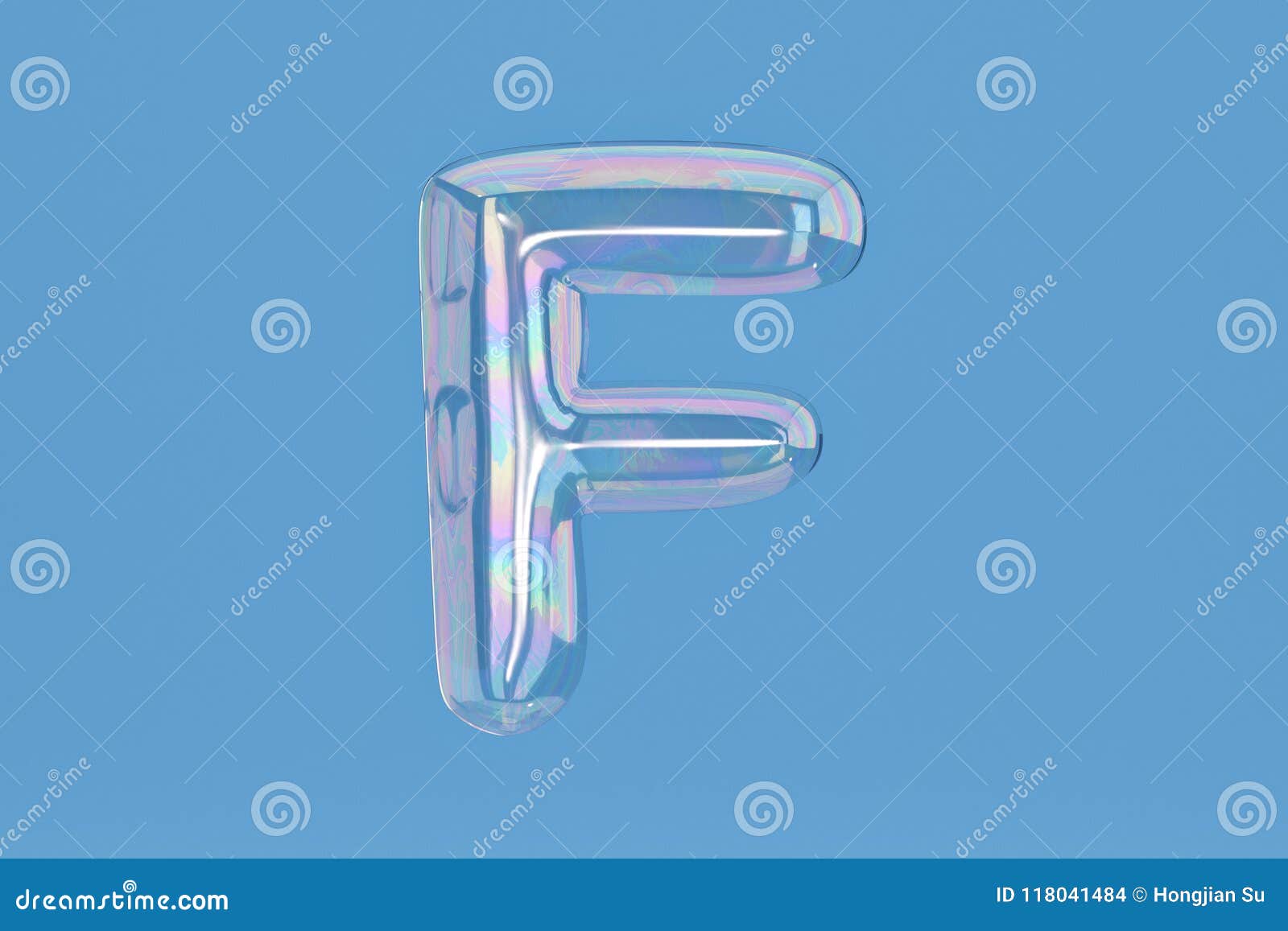 Bubble Alphabet F on Blue Background Include Path.3D Illustration Stock ...