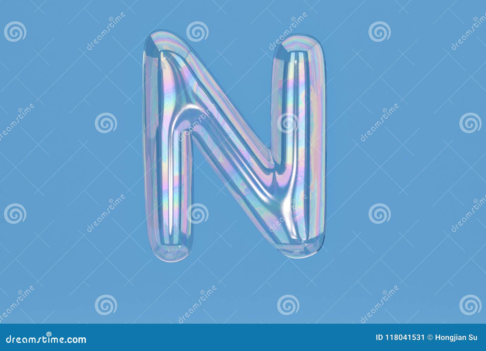 Bubble Alphabet N on Blue Background Include Path.3D Illustration Stock ...