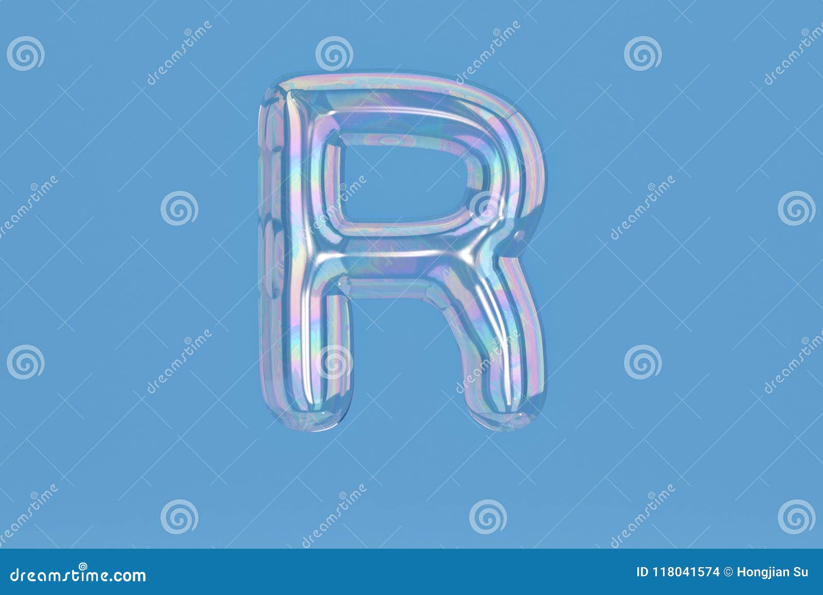 Bubble Alphabet R on Blue Background Include Path.3D Illustration Stock ...