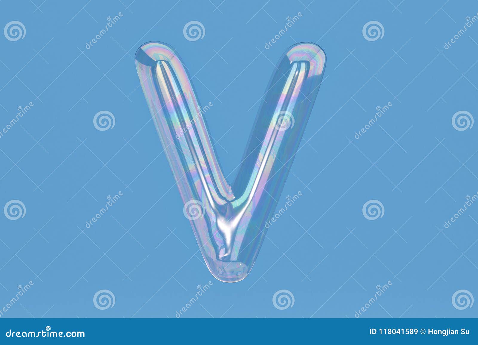 Bubble Alphabet V on Blue Background Include Path.3D Illustration Stock ...