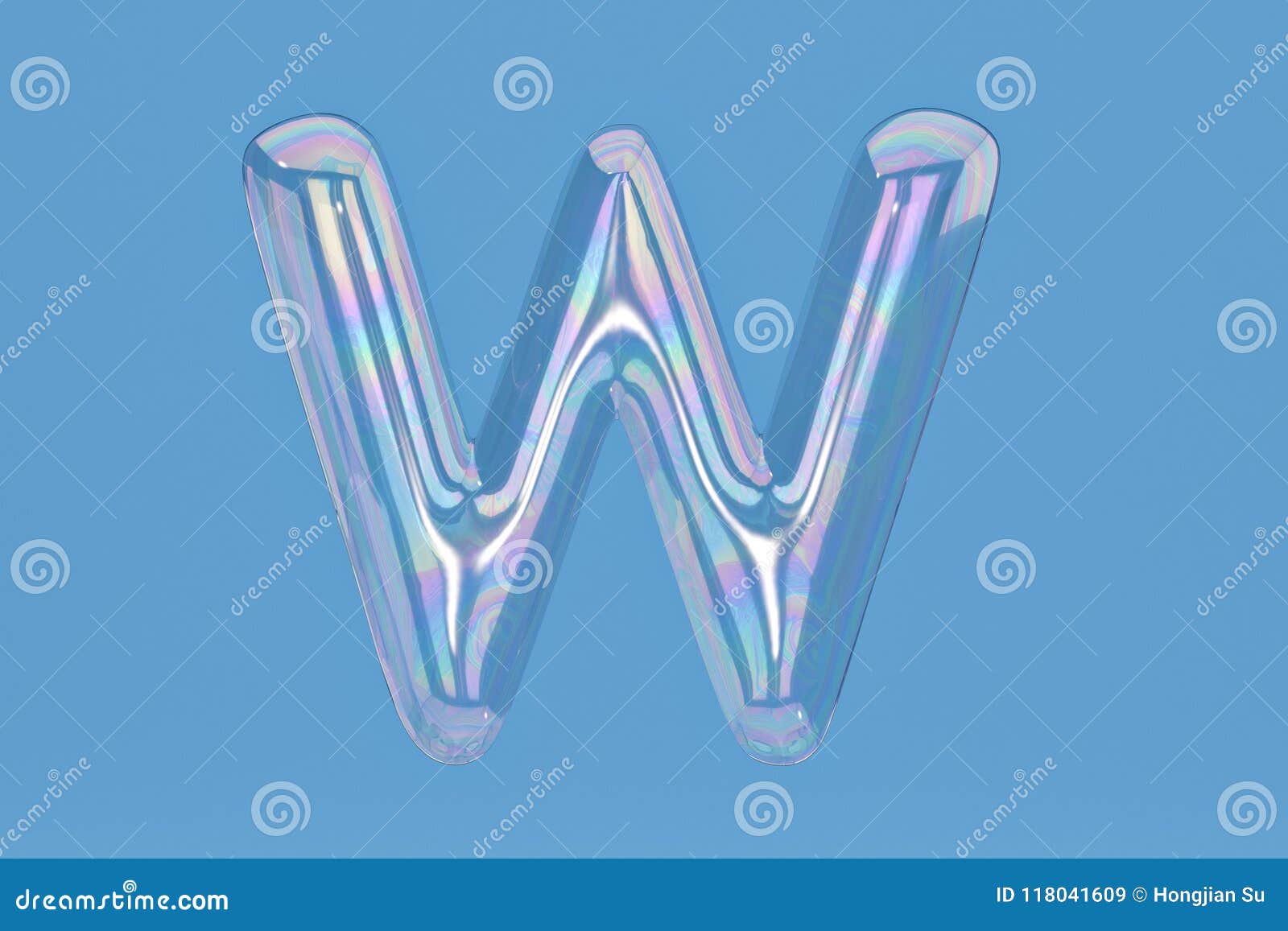 Bubble Alphabet W on Blue Background Include Path.3D Illustration Stock ...