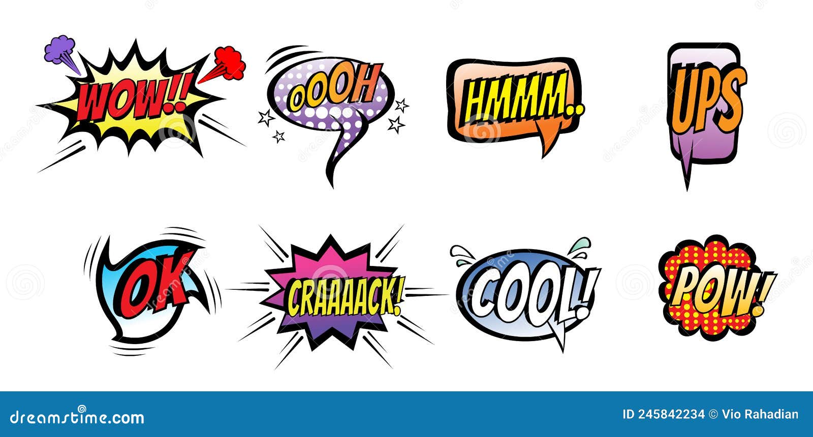 Colorful Comic Chat Bubbles with Different Emotions and Text. Stock ...