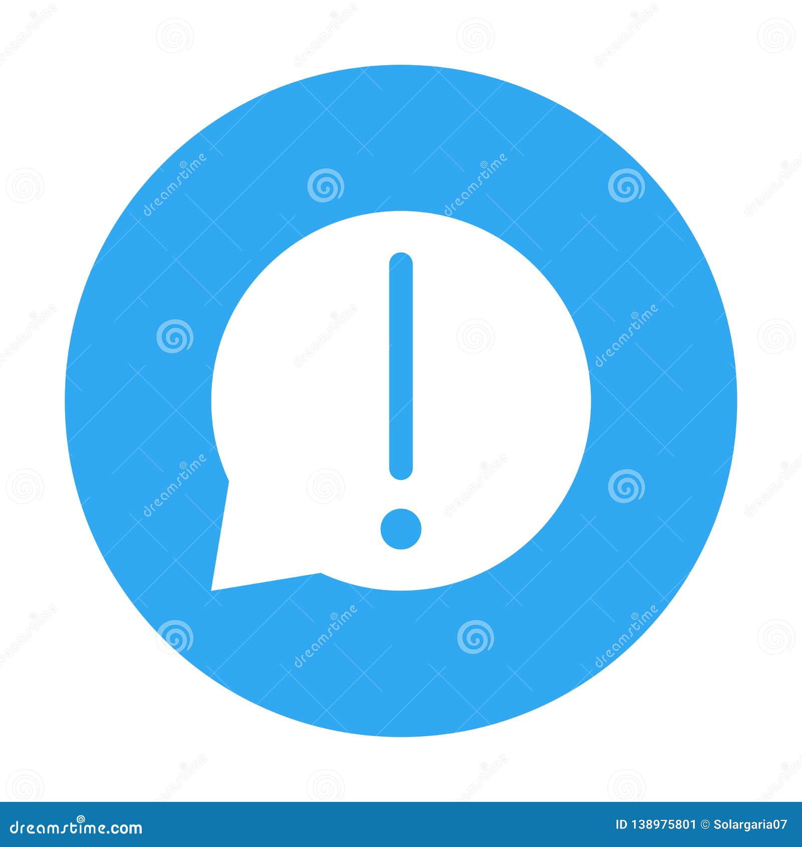 Bubble Chat with Warning Sign in Blue Circle on White Background ...