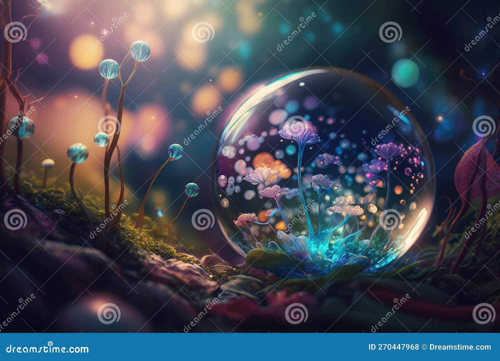 A Bubble with a Flower Inside of it on a Field. Generative Ai Stock ...