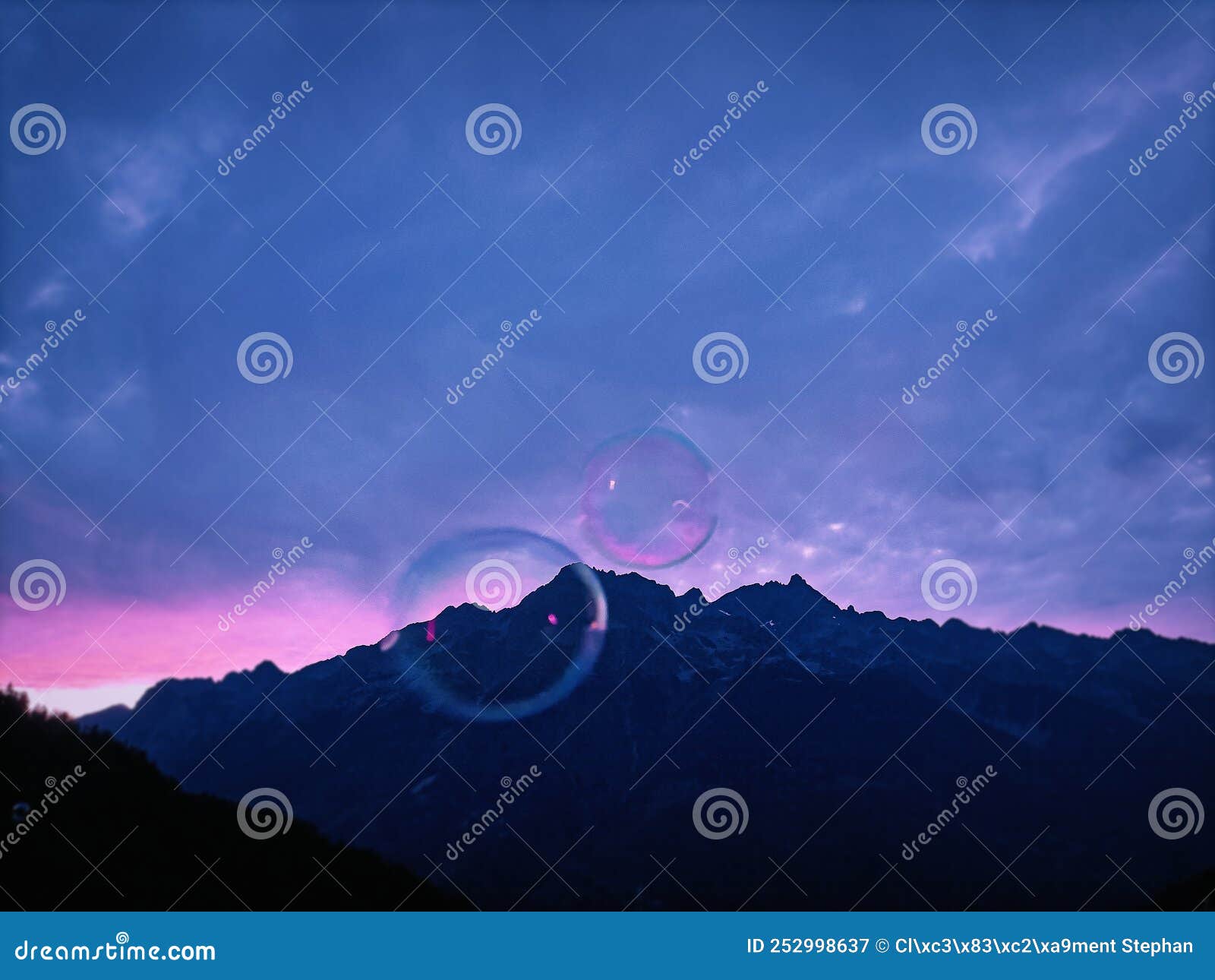 Bubble Front of the Mountain Stock Image - Image of purple, evening ...