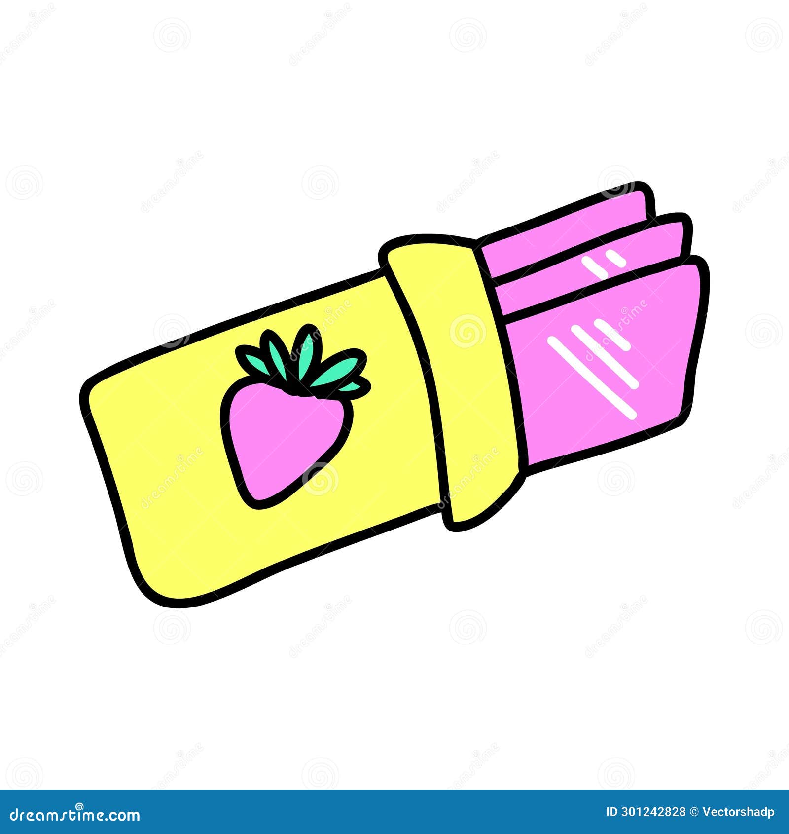 Bubble Gum Doodle Element. Strawberry Chewing Gum 1990 Retro Colored ...