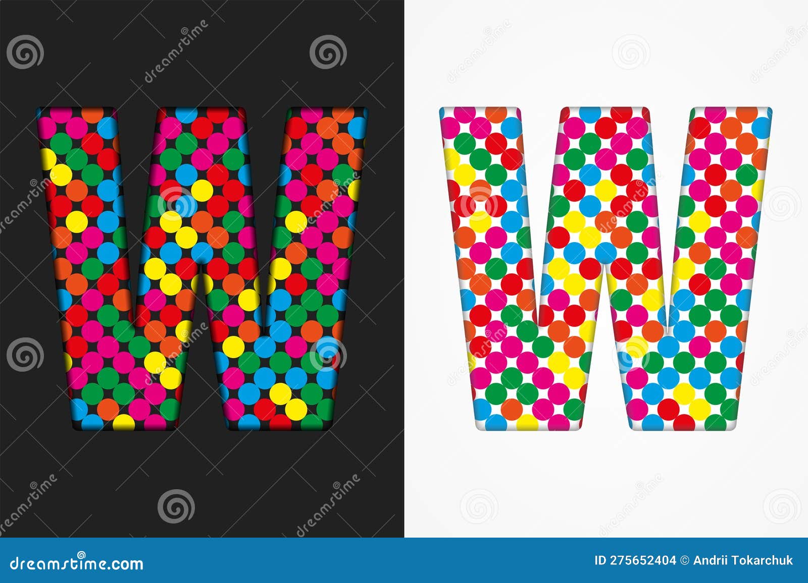 Bubble Letter W. Glitter Character of Colored Dots Stock Vector ...