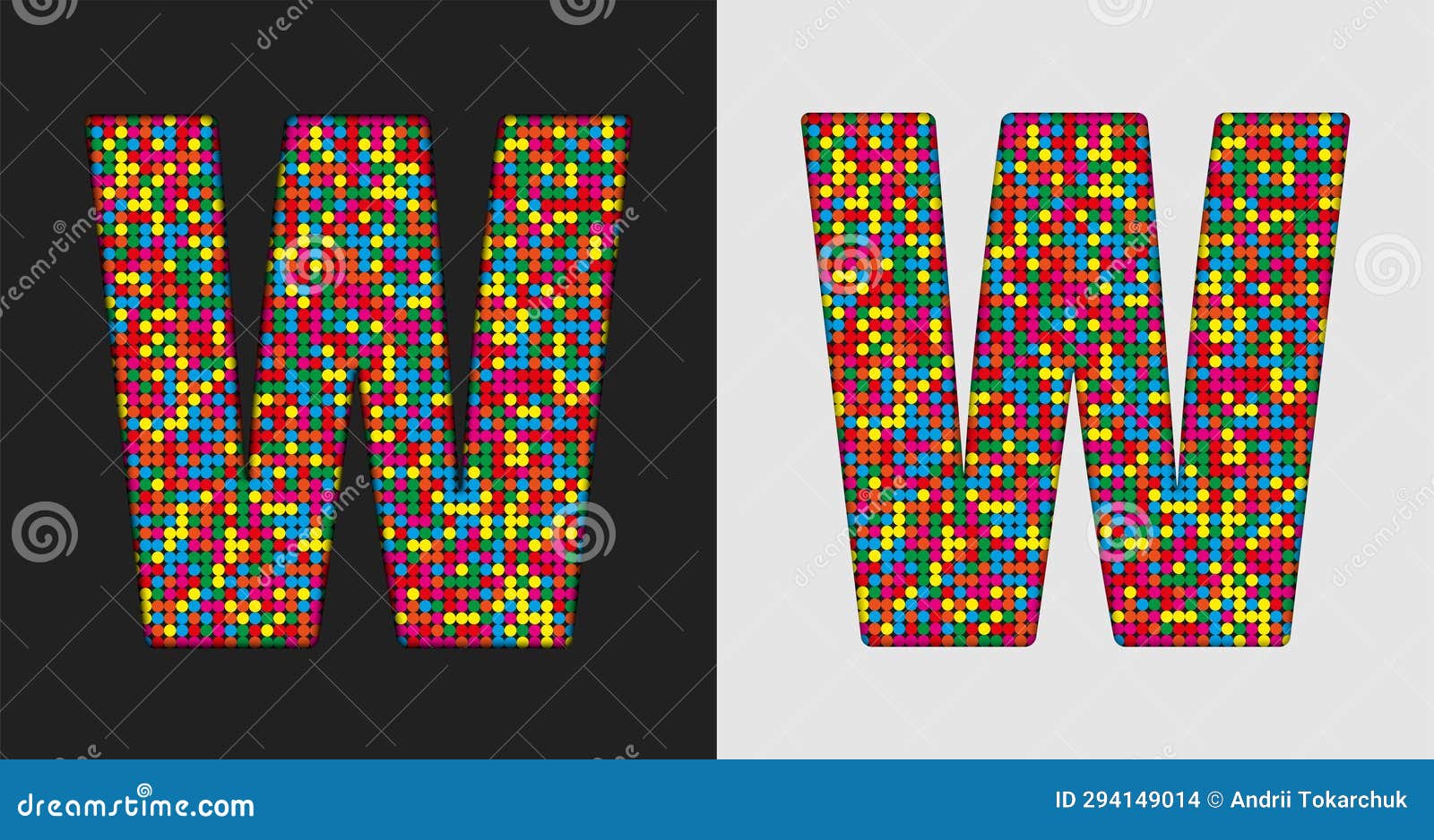 Bubble Letter W. Glitter Character of Colored Dots Stock Vector ...