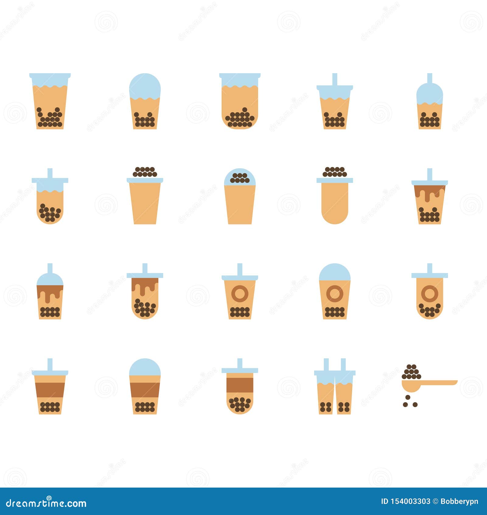 Bubble Milk Tea in Flat Icon Set.Vector Illustration Stock Vector ...