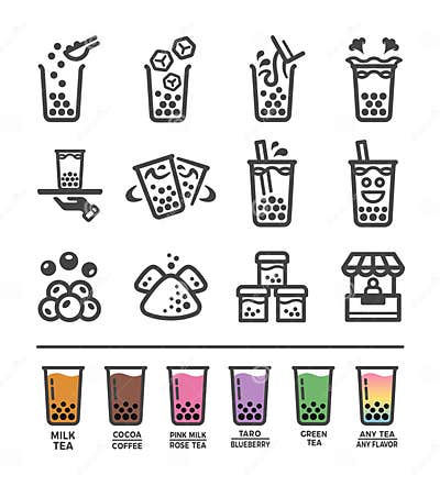 Bubble milk tea icon set stock vector. Illustration of popular - 130631265
