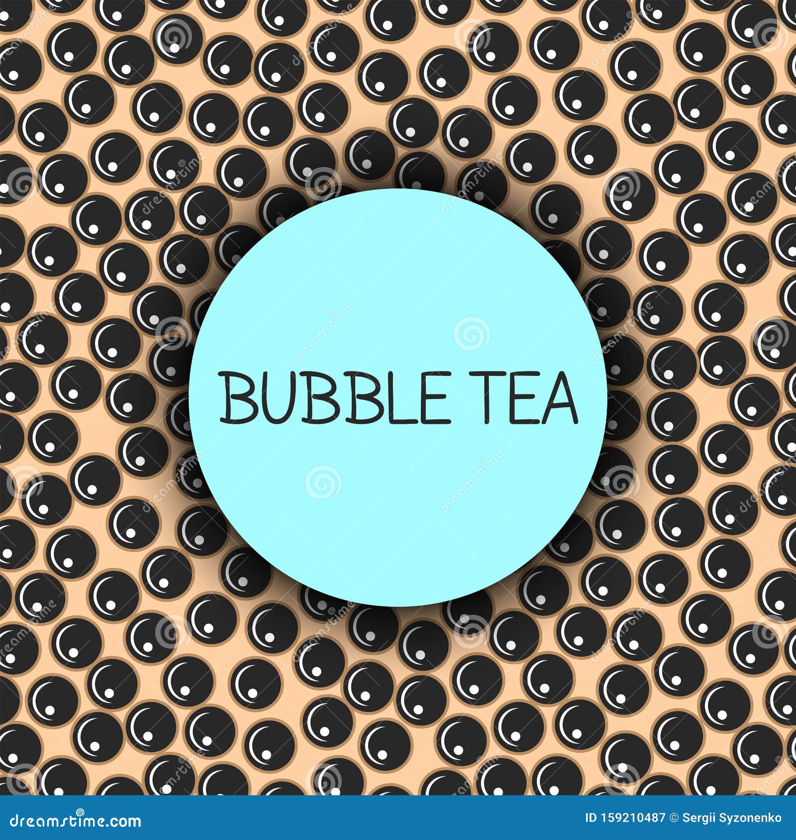 Bubble Milk Tea Seamless Pattern with Blue Round Frame and Text Stock ...