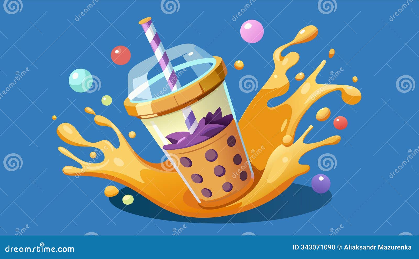 Bubble Milk Tea and Splashing Milk in Composition of 3D. Vector ...