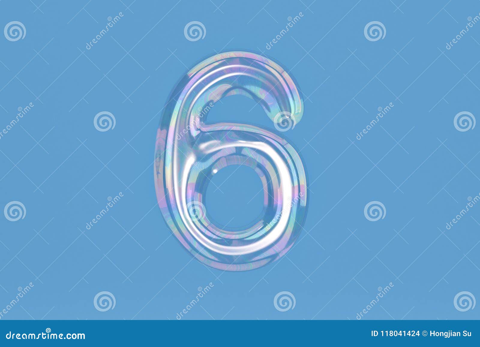 Bubble Numeral 6 on Blue Background Include Path.3D Illustration Stock ...