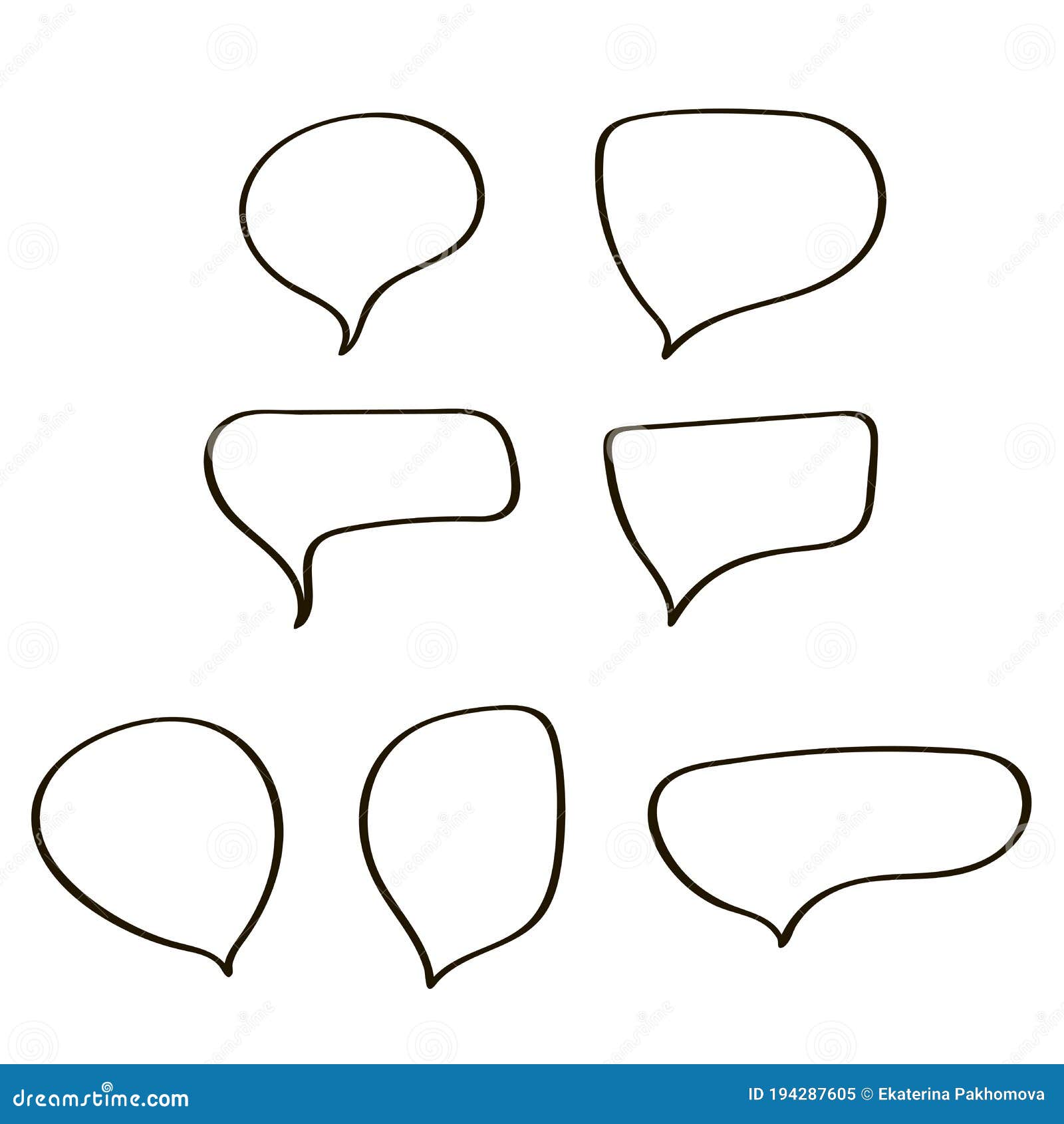 Hand Drawn Black Outline Bubble Set. Pop Art Ink Speech Clouds Stock ...