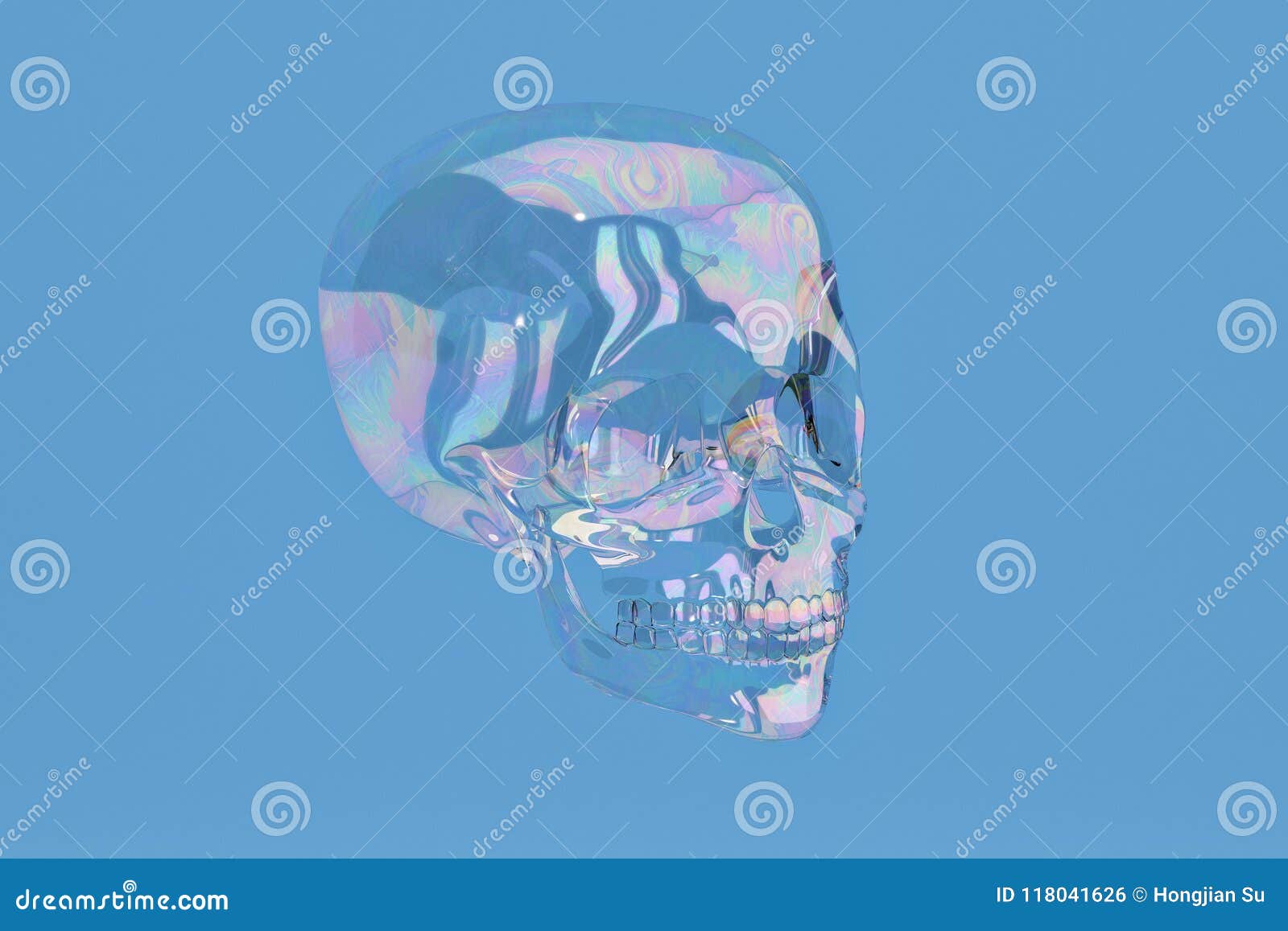 Bubble Skull on Blue Background Include Path.3D Illustration. Stock ...