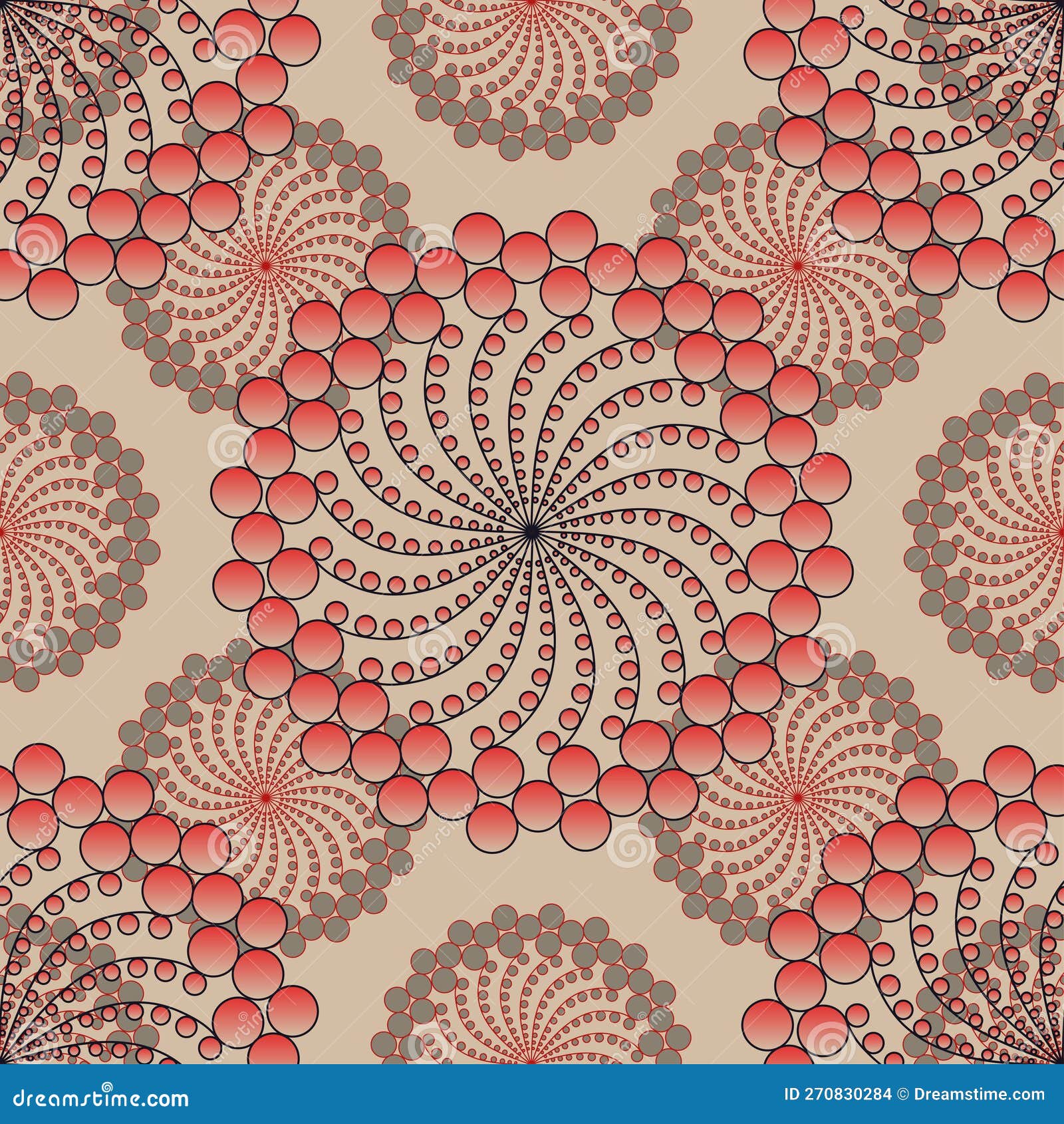 Bubble Spirals Flowers Seamless Tile Red Ivory Stock Illustration - Illustration of light ...