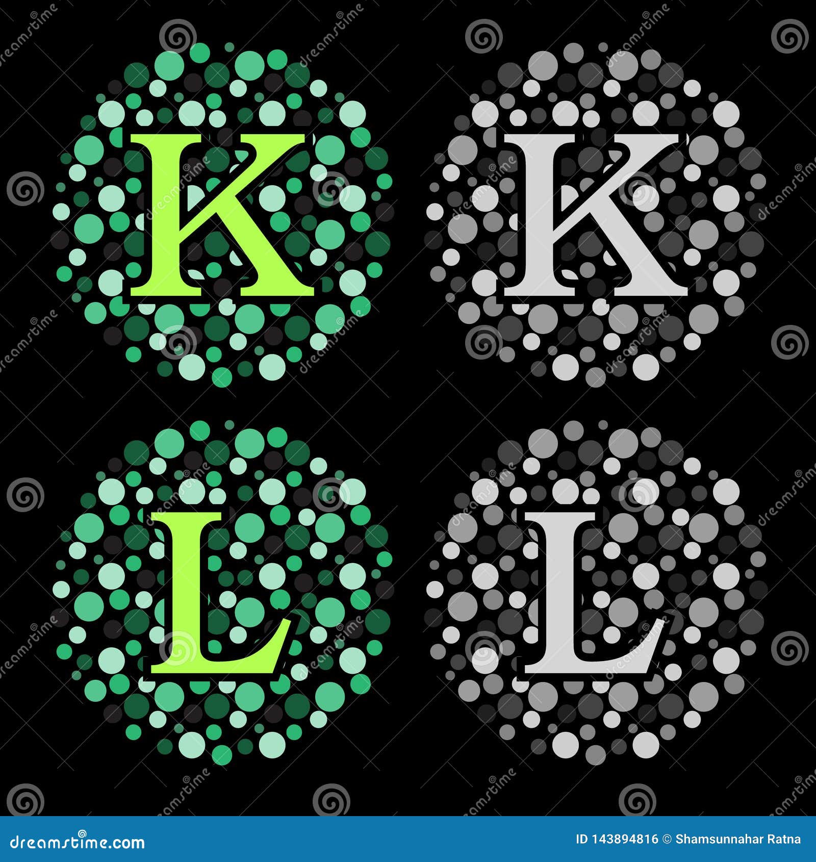 The Modern English Alphabet of Bubble Style Alphabet K & L Stock Vector ...