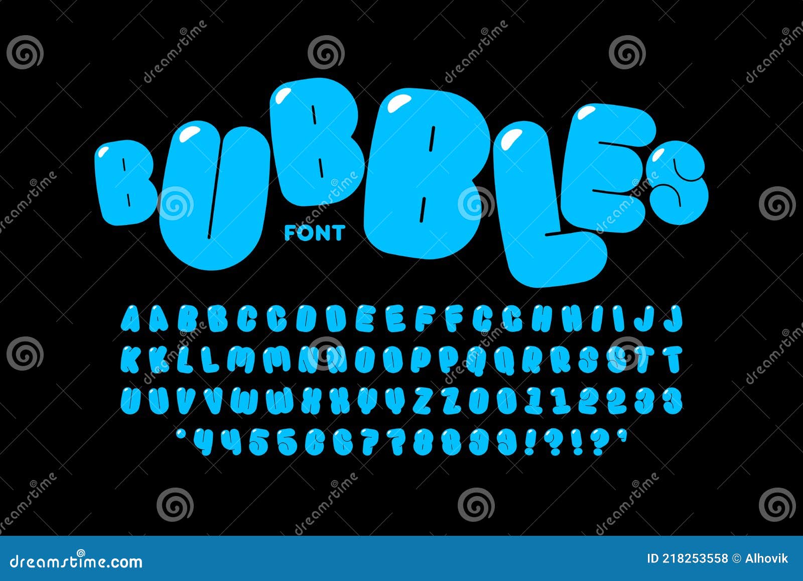 Blob Ink Font. Outline Hand Drawn Sketch Font. Blue Alphabet Set. EPS 8 ...