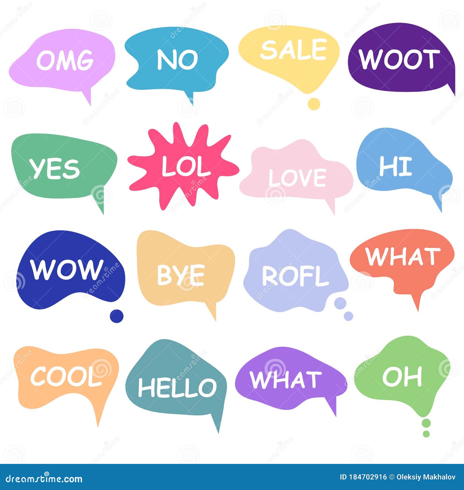 Chat Words - LOL OMG WTF ROFL LMAO. Internet Slang. Cartoon Vector ...
