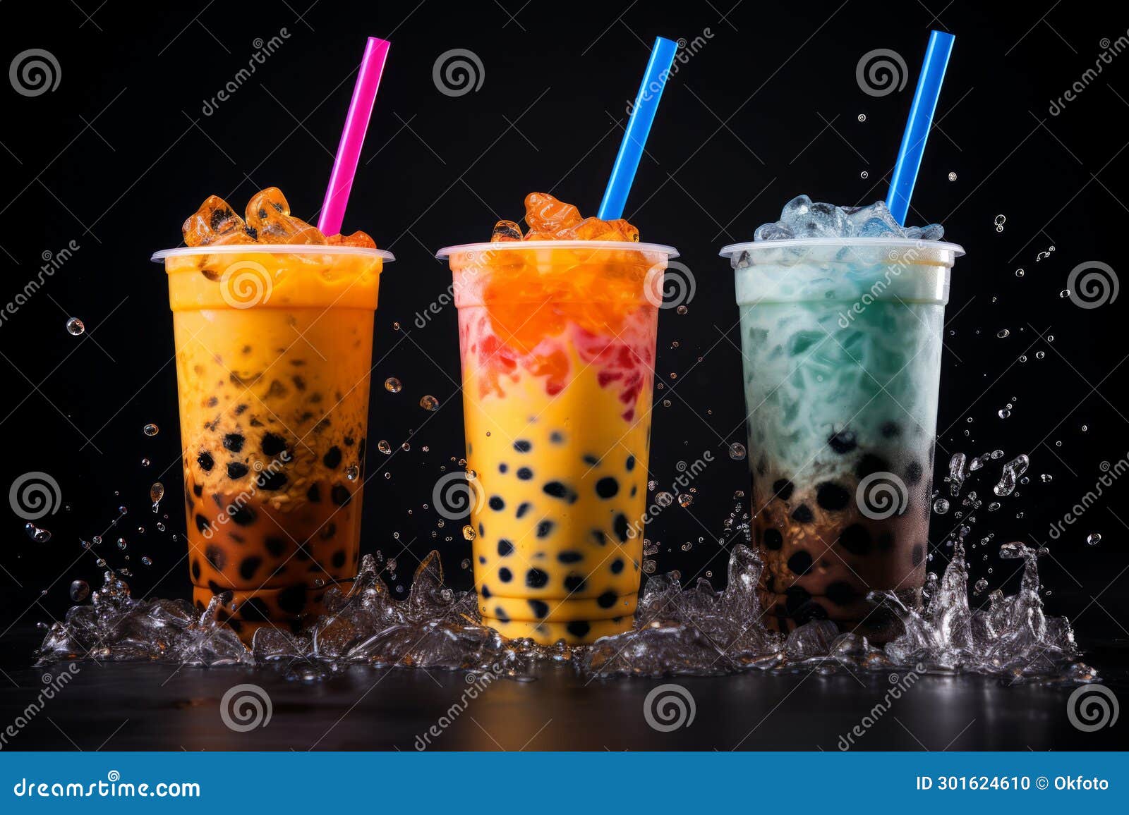 Bubble Tea in Different Colors, Variety of Tapioca Tea Milkshake in a ...