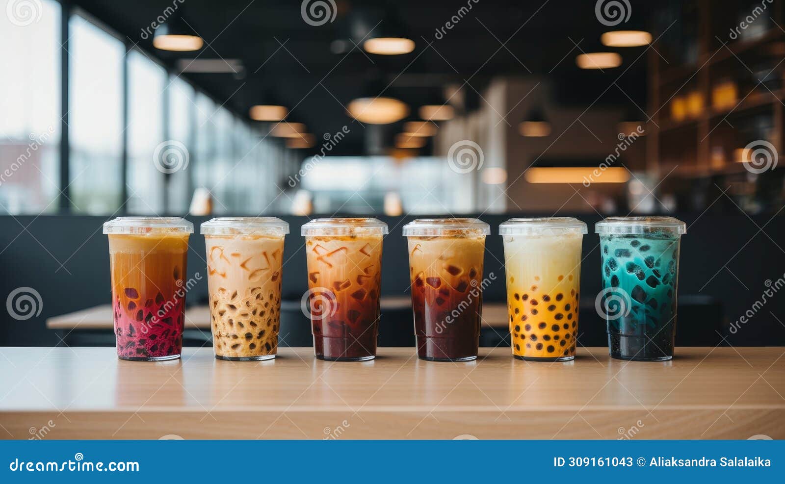 Bubble Tea Glasses on Bright Table in Modern Cafe, Creating a Vibrant ...