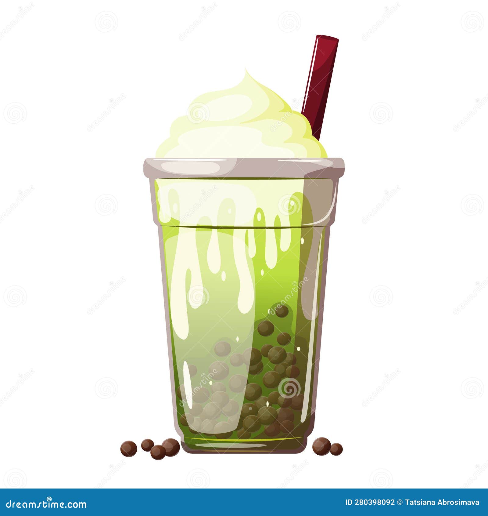 Bubble Tea.Matcha Green Tea with Tapioca in a Plastic Cup Stock Vector ...