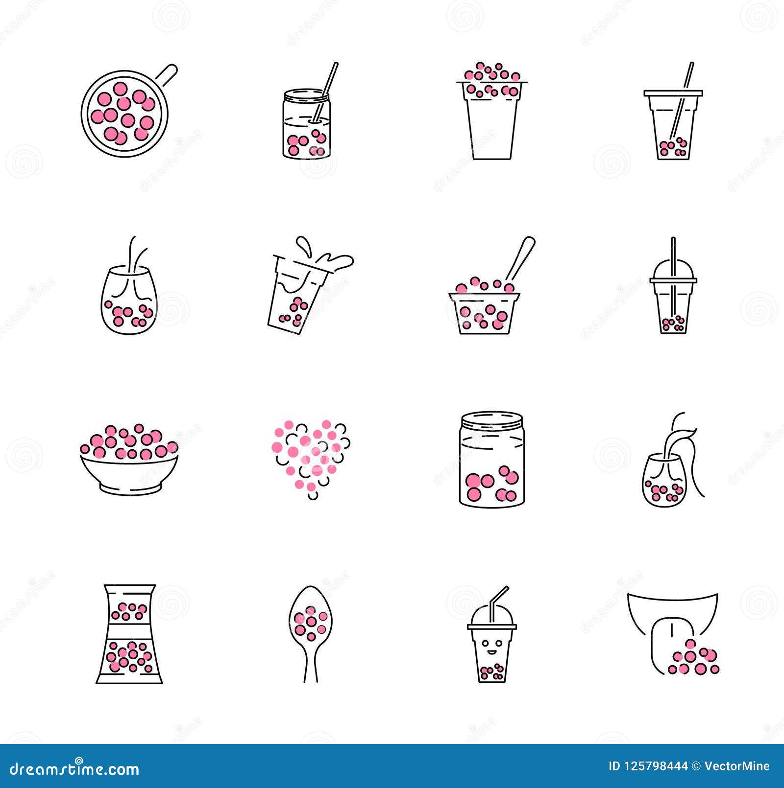 Bubble Tea Outline Icon Collection Set Milk Boba In Jar Or Mug Vector