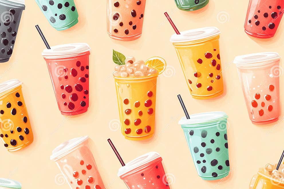 Bubble Tea Pattern, an Animated Bubble Tea Backdrop with Vibrant ...