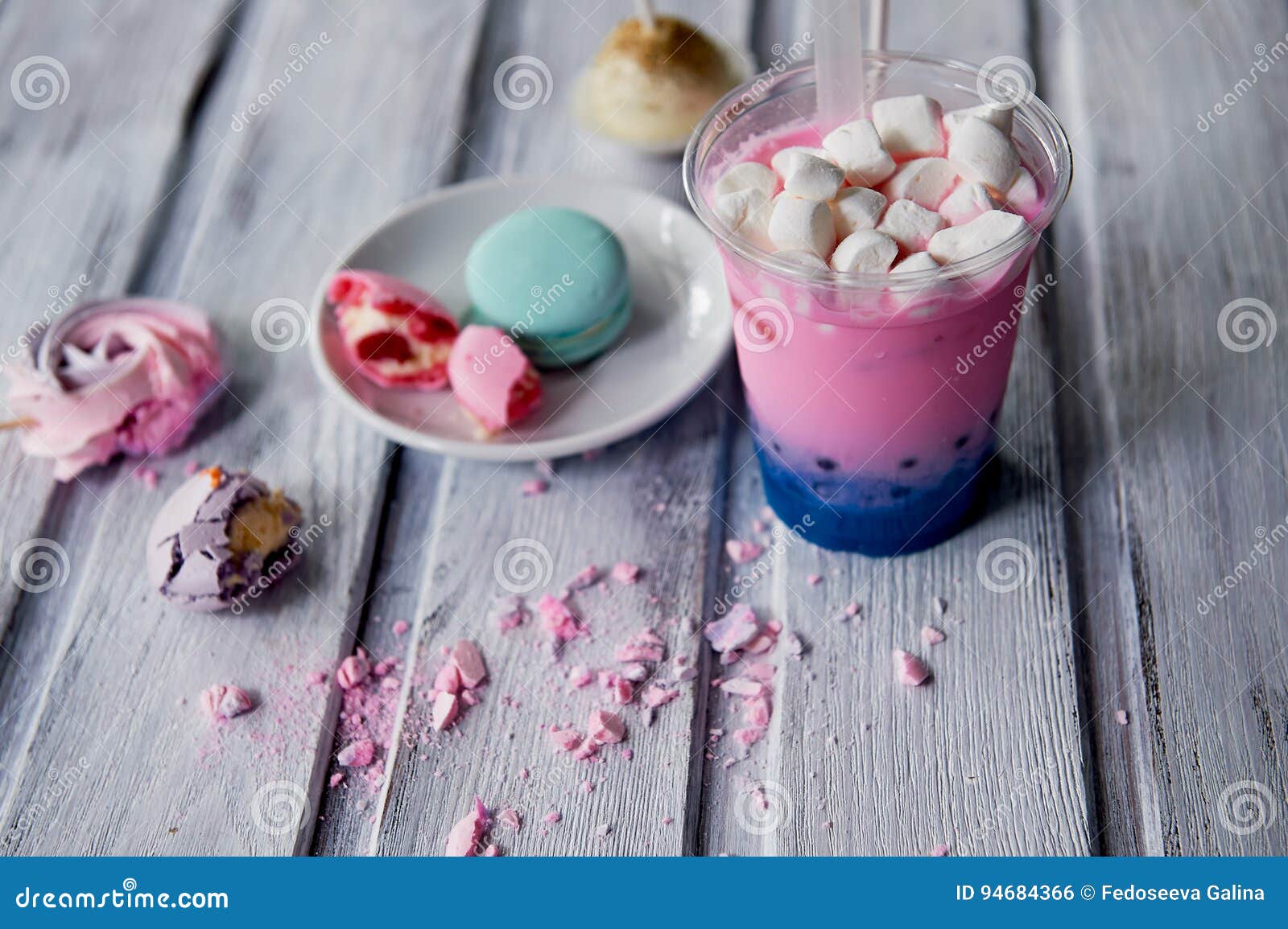 Bubble Tea in Pink and Blue Color in a Plastic Cup with a Straw. Soft ...