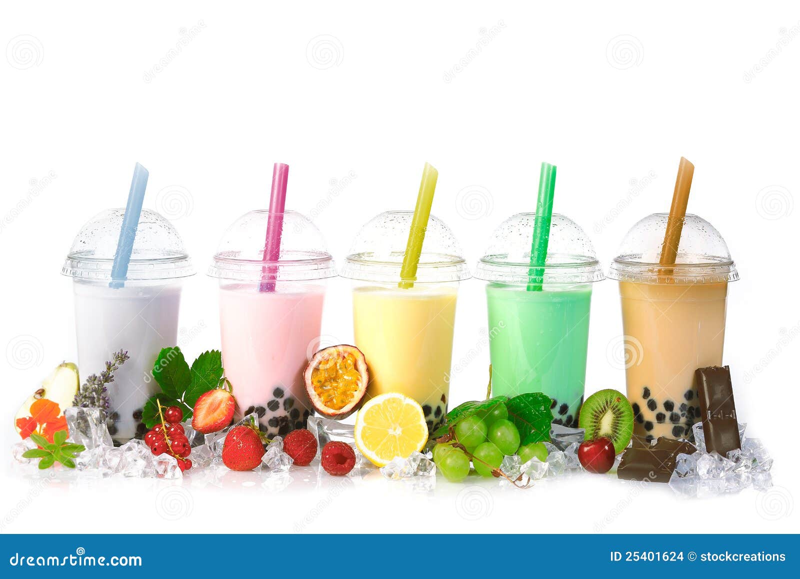 Boba / Bubble Tea. Homemade Various Milk Tea With Pearls On Wood Stock ...