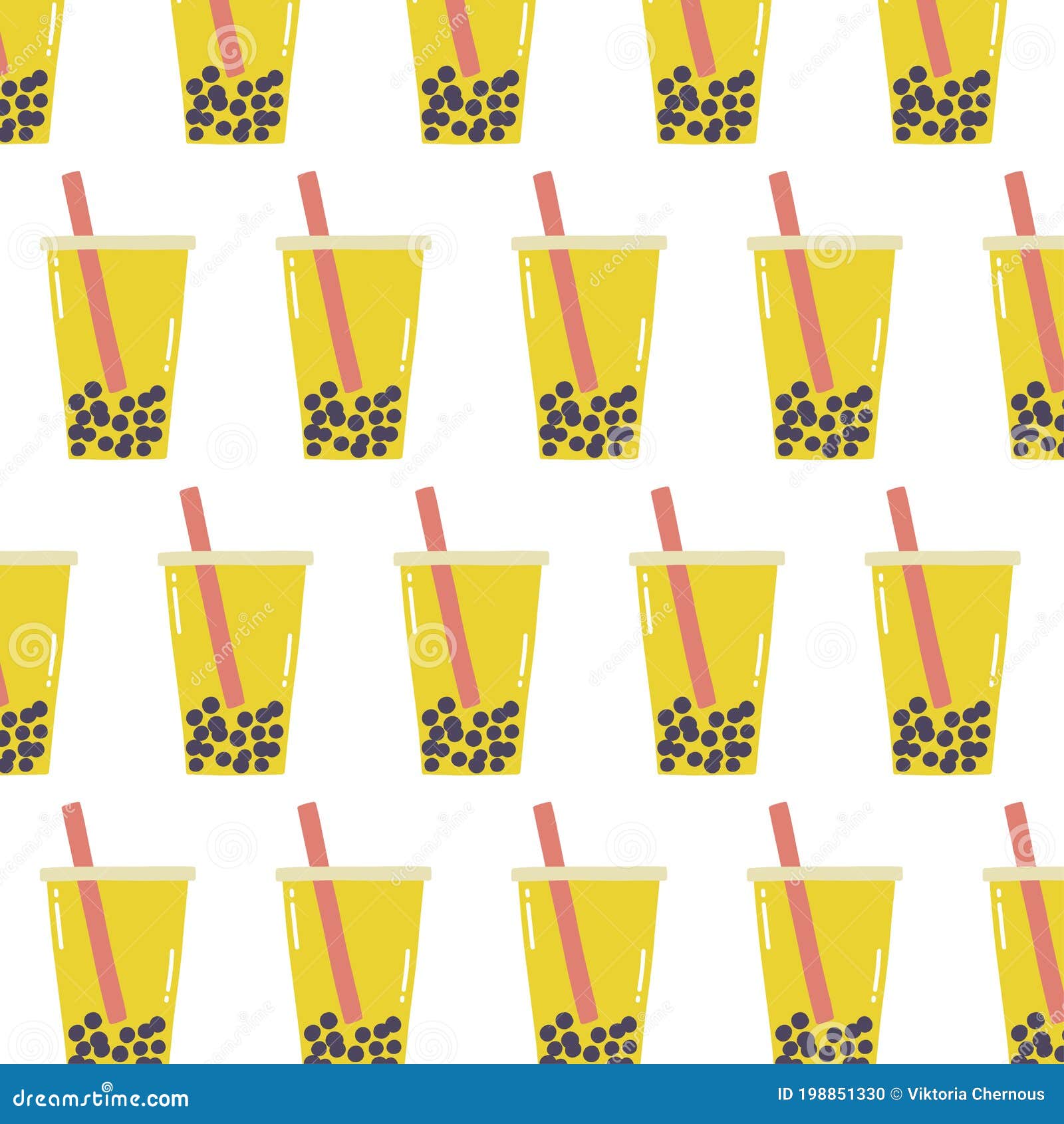 Bubble Tea Seamless Doodle Pattern, Vector Color Illustration Stock ...