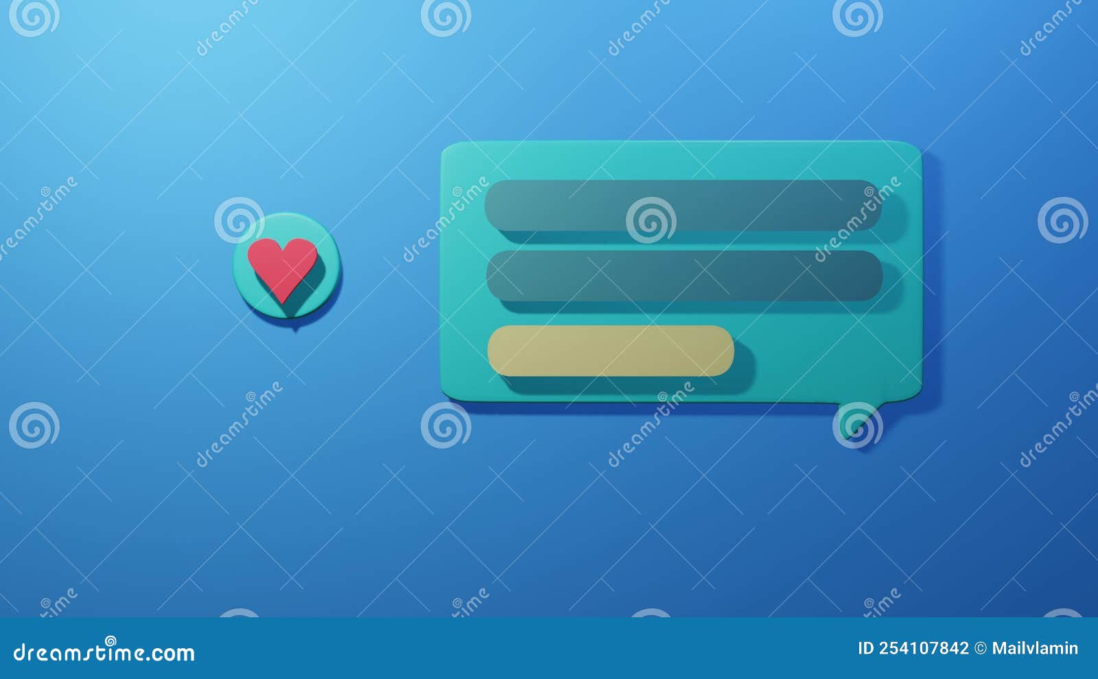 Bubble Text Message in 3D Space, Next To Icon with Red Heart Stock ...