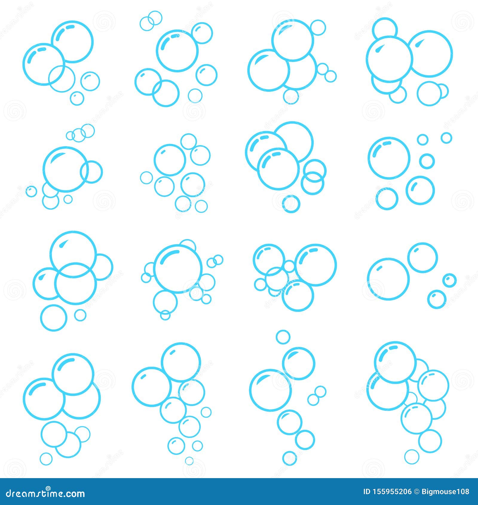 Bubbles Blue Thin Line Icon Set on a White Background. Vector Stock ...