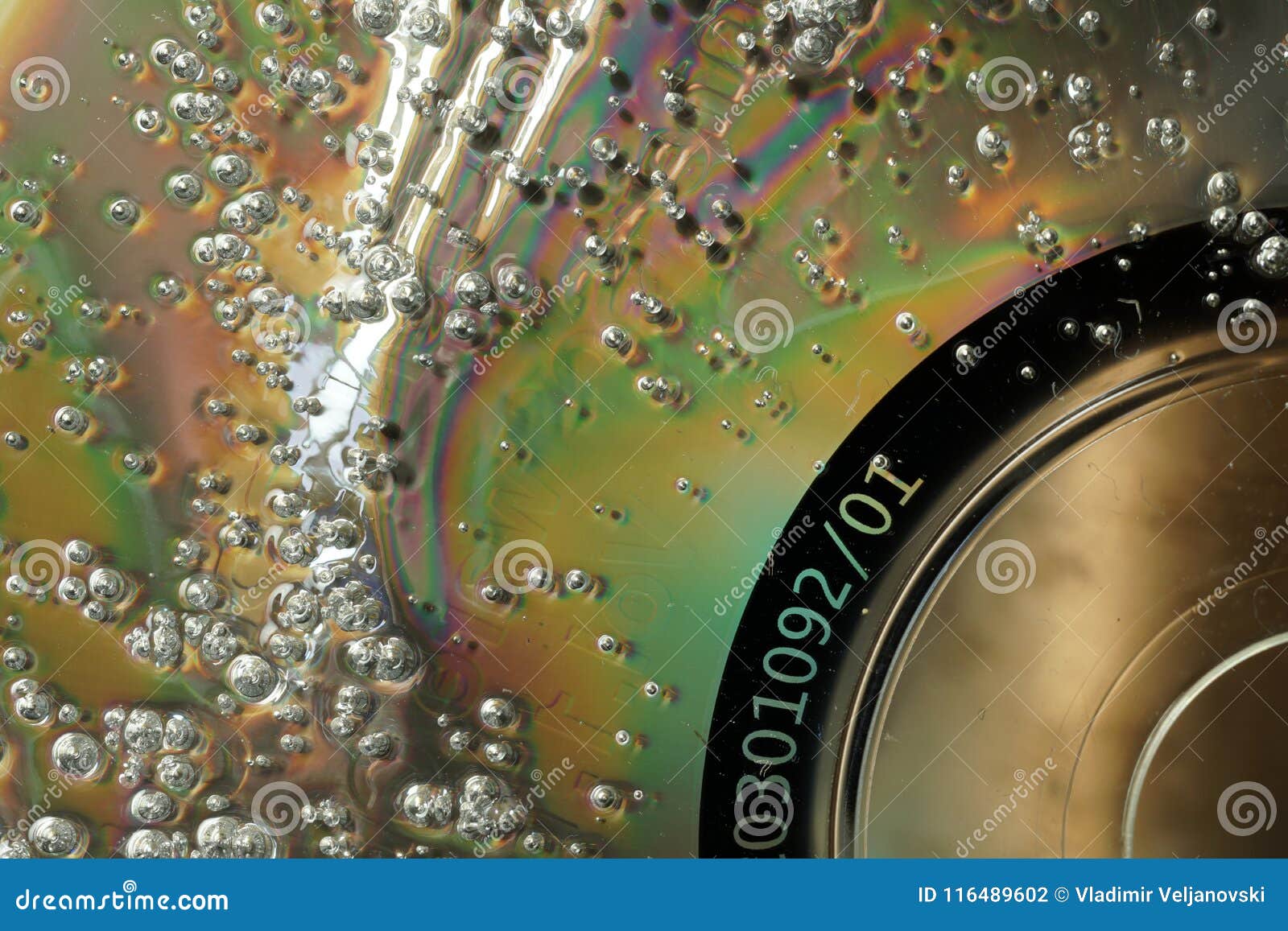 Bubbles on Damaged CD Surface. Macro Abstract Textured Background Stock ...