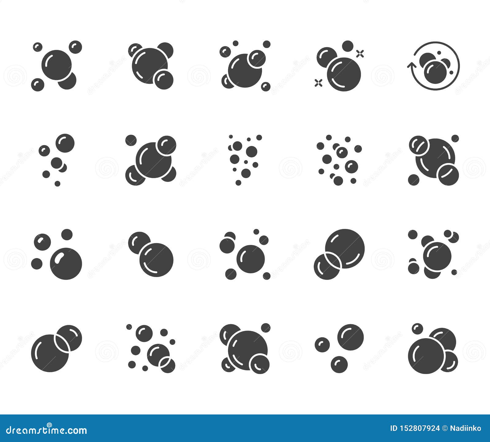 Bubbles Flat Glyph Icons Set. Soap Foam, Fizzy Drink, Oxygen Bubble ...