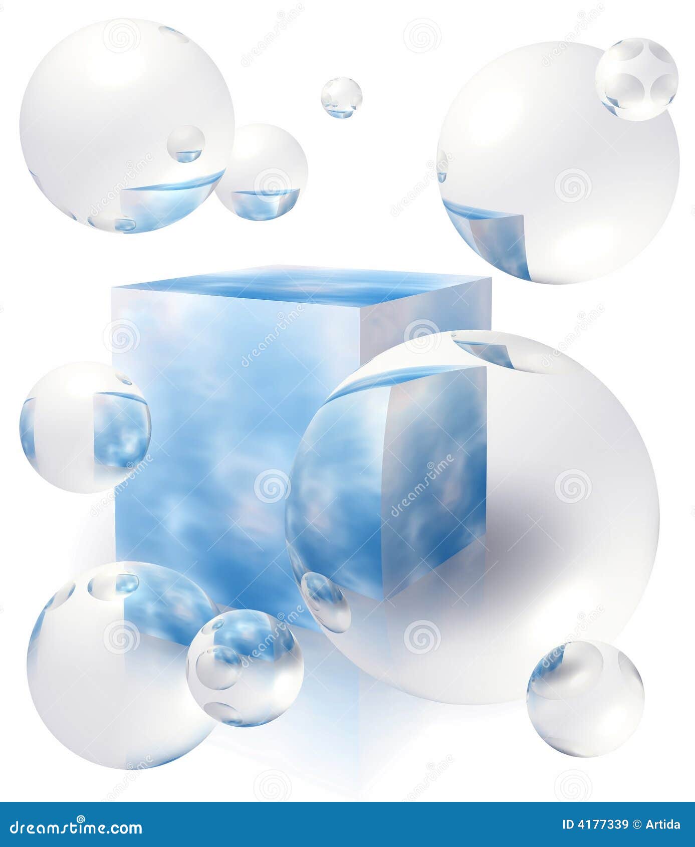 Bubbles Floating Around the Box with Blue Sky Stock Illustration ...