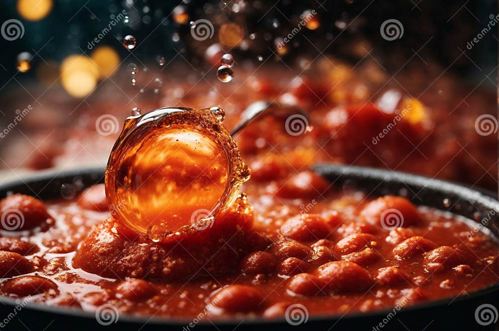 The Bubbles Forming in a Pot of Simmering Tomato Sauce Stock ...