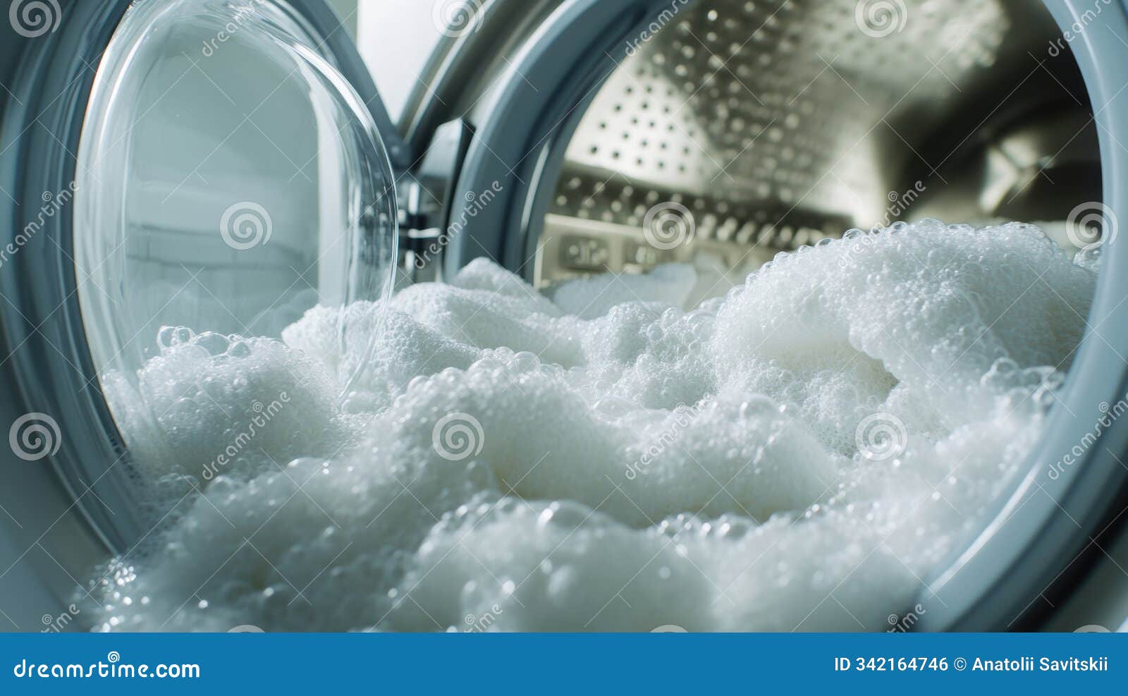 Bubbles Overflow from the Washing Machine Drum, Where White Towels are ...