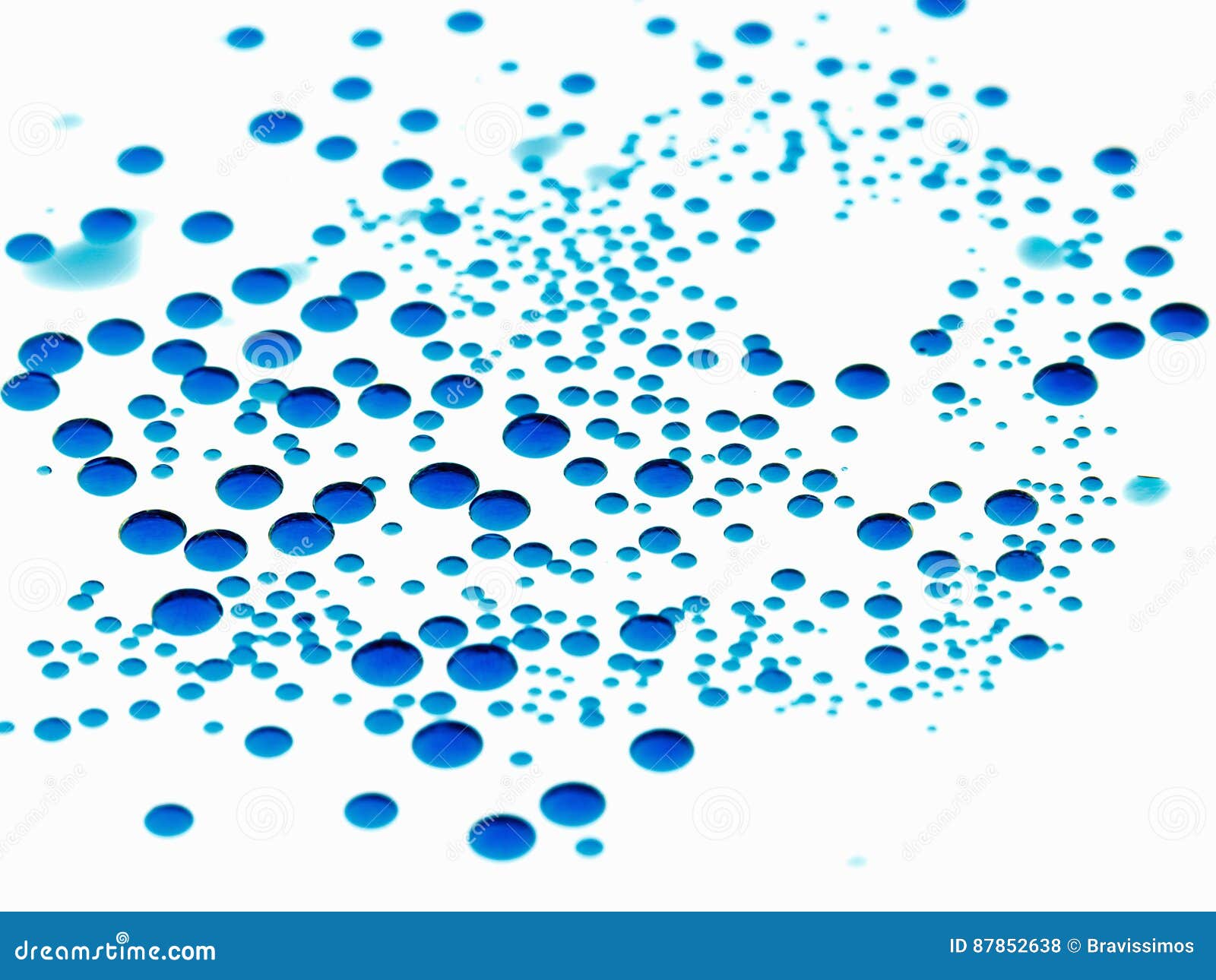 Bubbles of Paint on White Background, Abstract Pattern of Blue Ink ...