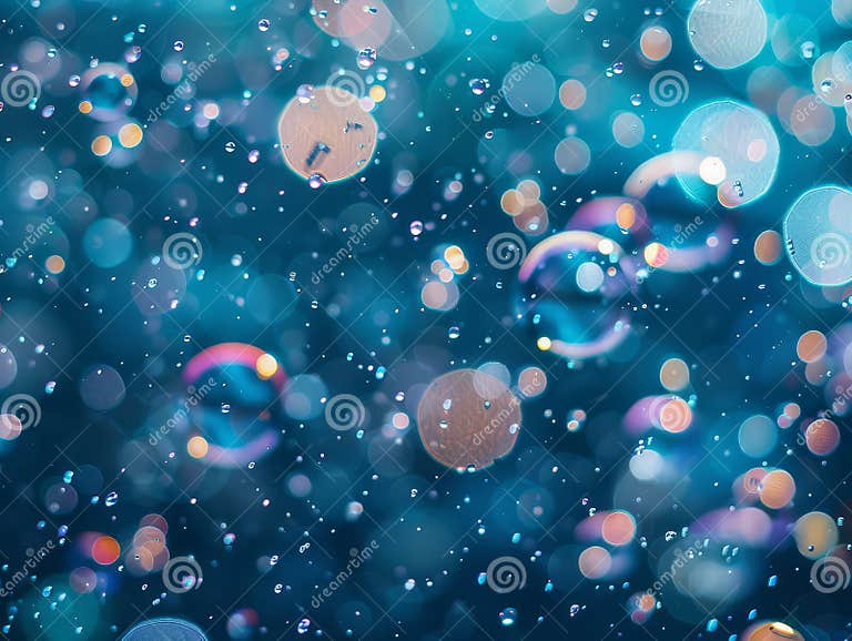 Bubbles Reflecting Colorful Light Float on Blue Background Stock ...