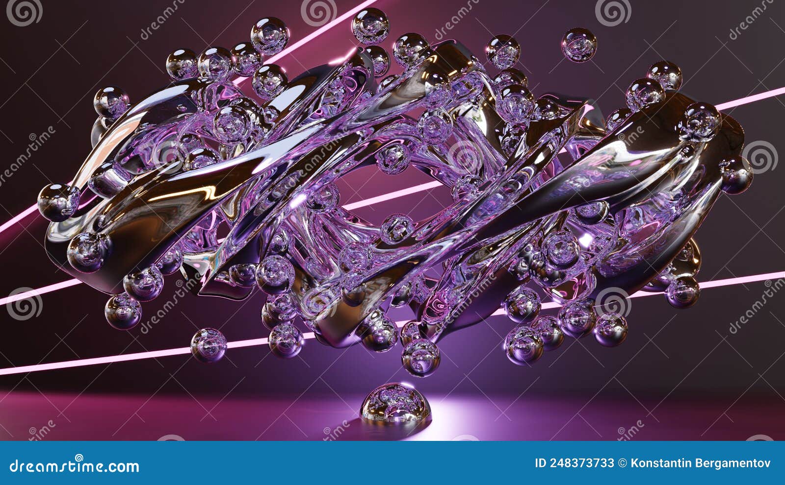 Steel Bubbles Beautiful Purple Background. Bubbles with Reflection ...