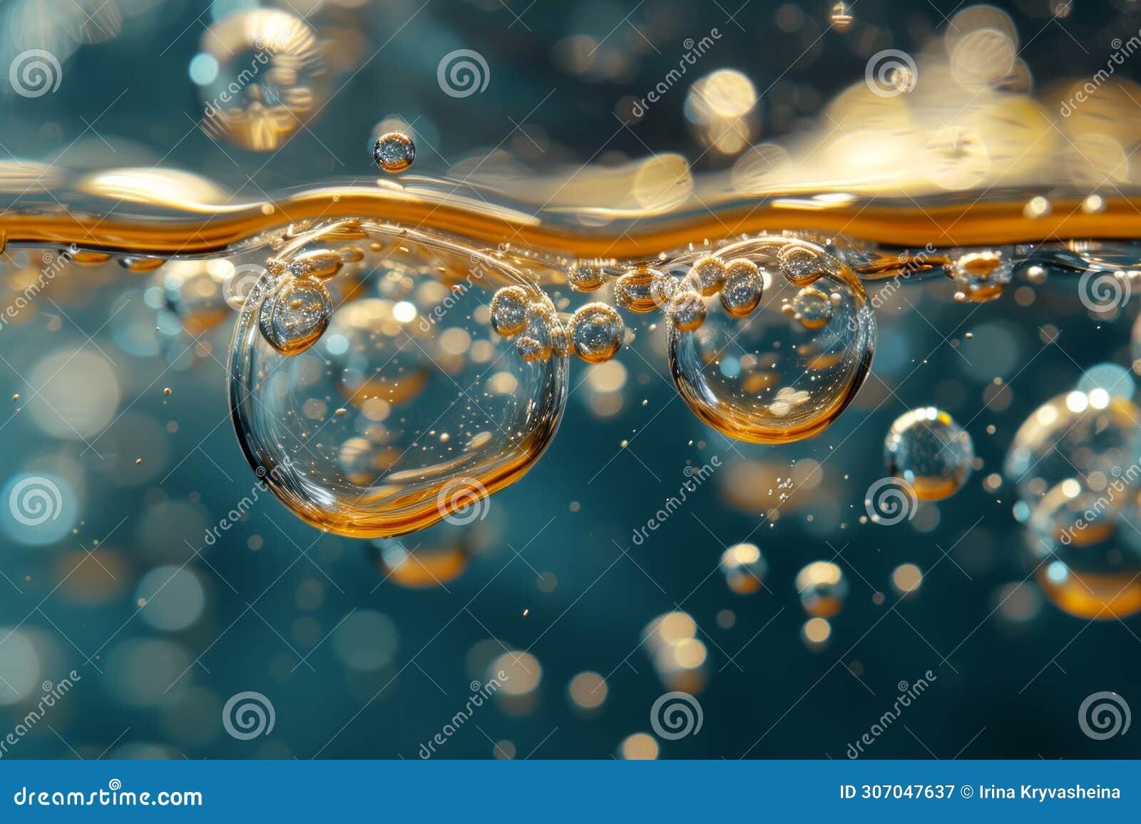 Bubbles Rise through Translucent Liquid, Catching the Light in a ...