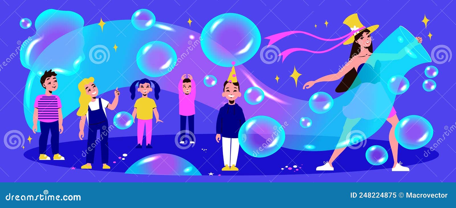 Bubbles Show Illustration stock vector. Illustration of female - 248224875