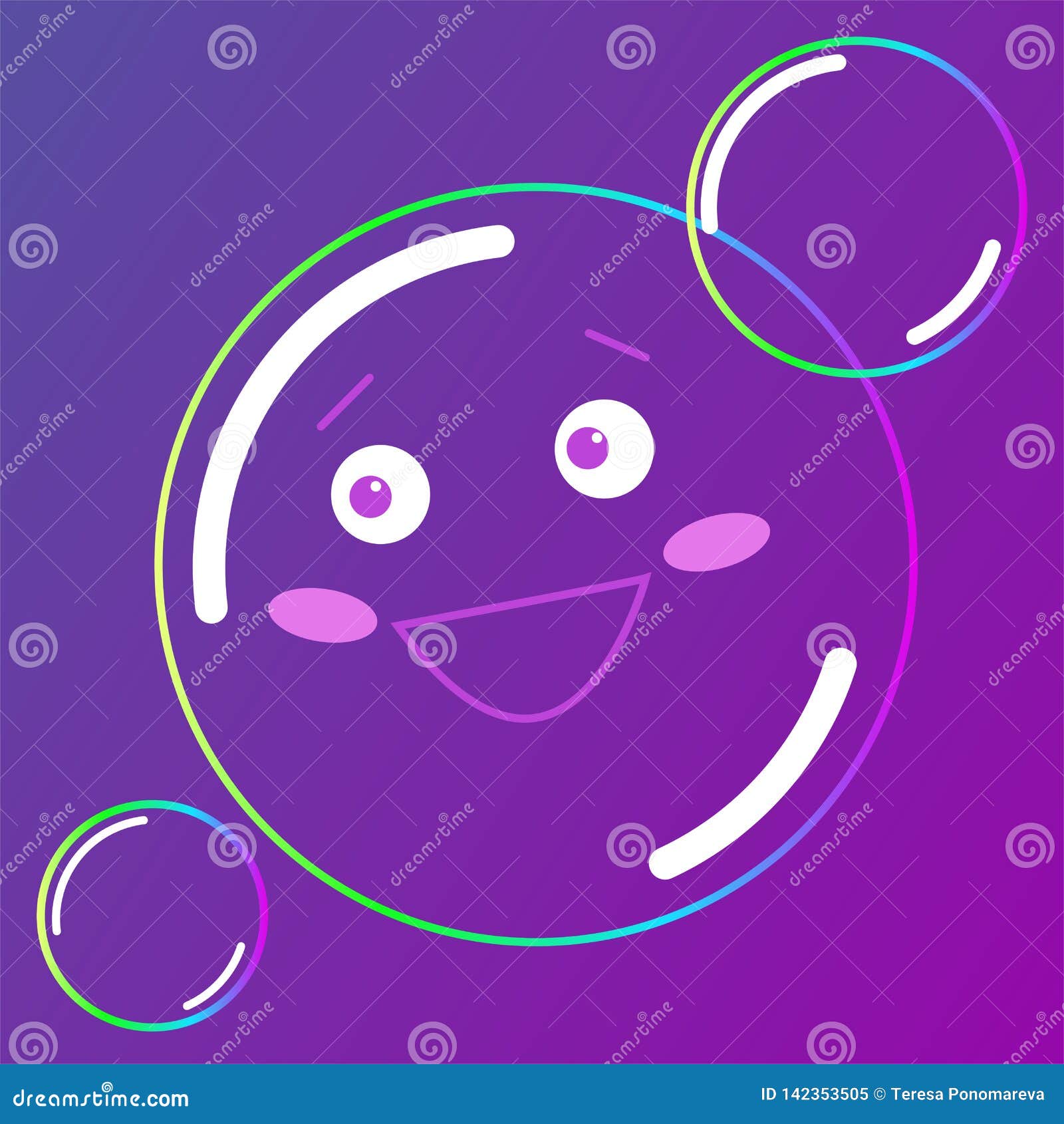 Bubbles Soap with Smiling Face Vector Illustration. Pink Backgroubd ...