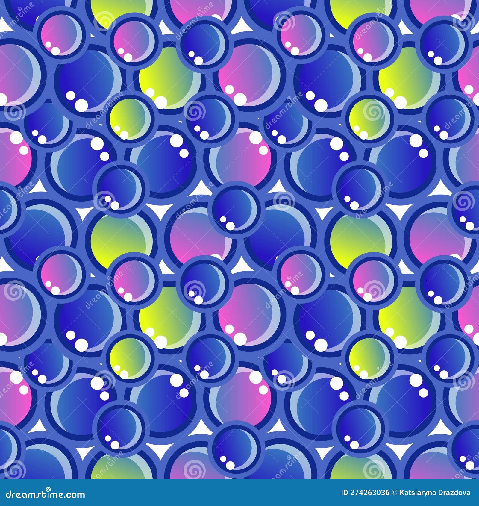 Bubbles Vector Seamless Pattern with Flat Line Icons. Blue Texture ...