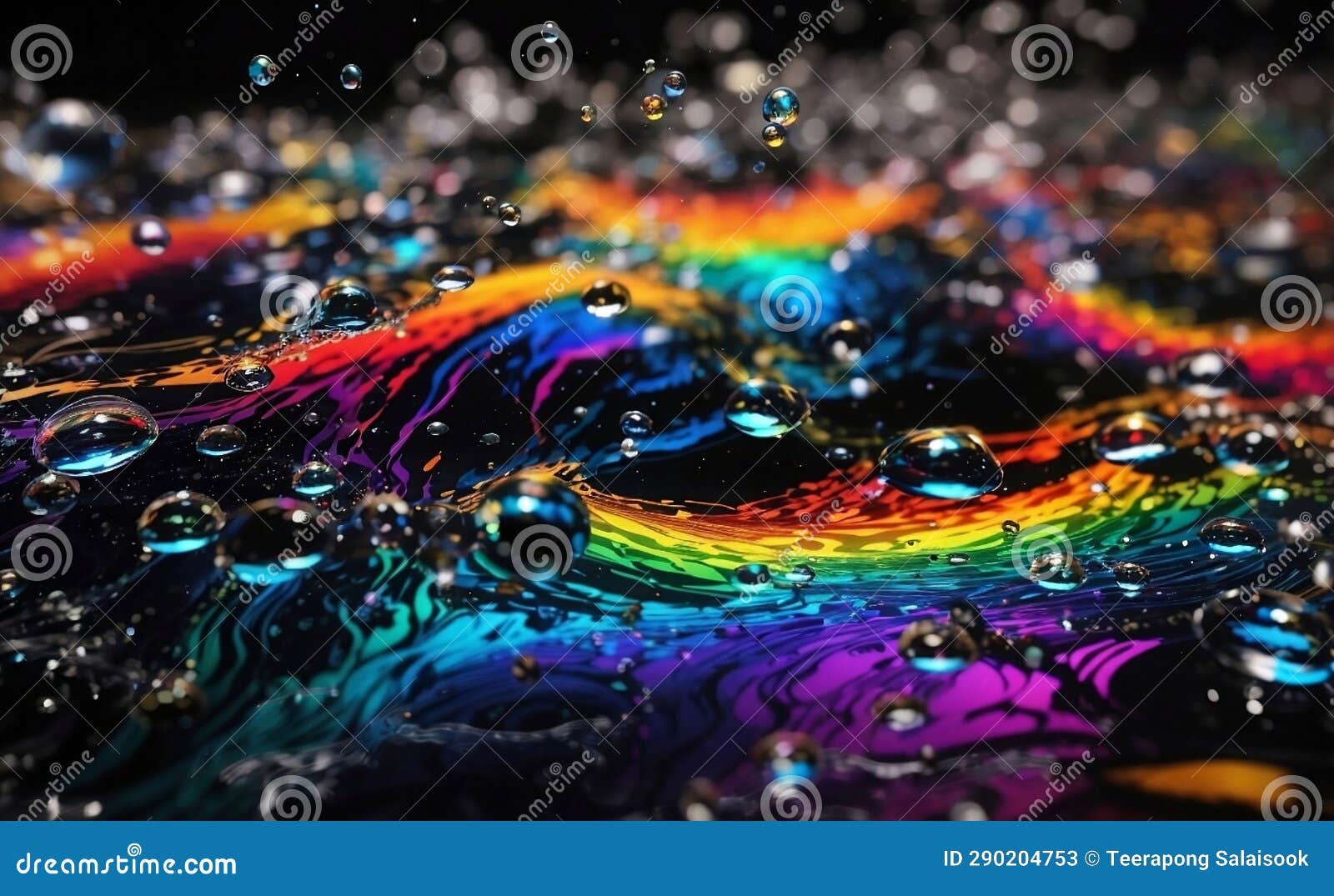 A Bubbles and Water Splash with Rainbow Reflection Water Stock ...