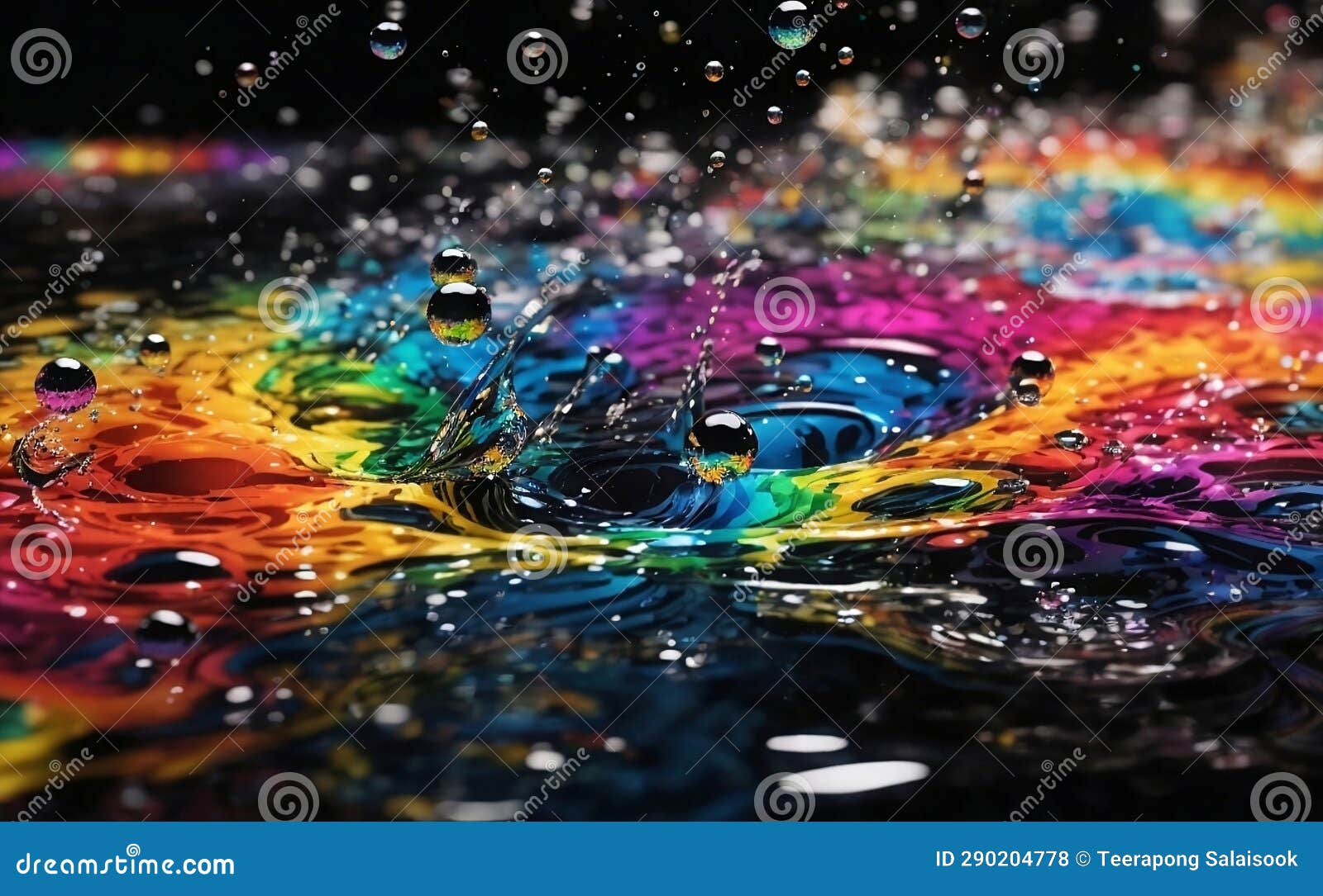 A Bubbles and Water Splash with Rainbow Reflection Water Stock ...